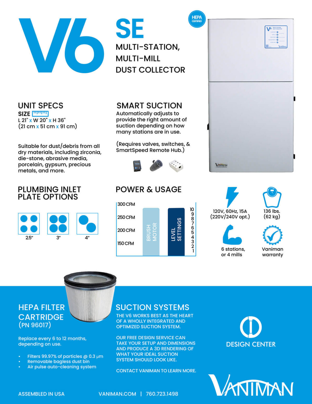 V6 SE Multi-Station Dust Collector - 10281 - Vaniman